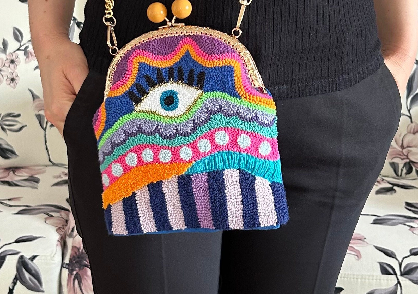 Spring Handmade Embroidered Bag, Punch Needle Crossbody Bag, Unique ...