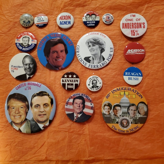 Vintage Political Pins/Buttons. Reagan. Bush. Kennedy… - Gem