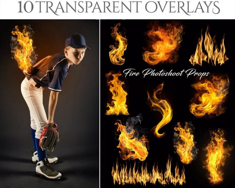 Realistic Fire PNG Overlays, Flame Clipart for Photoshop (digital ...