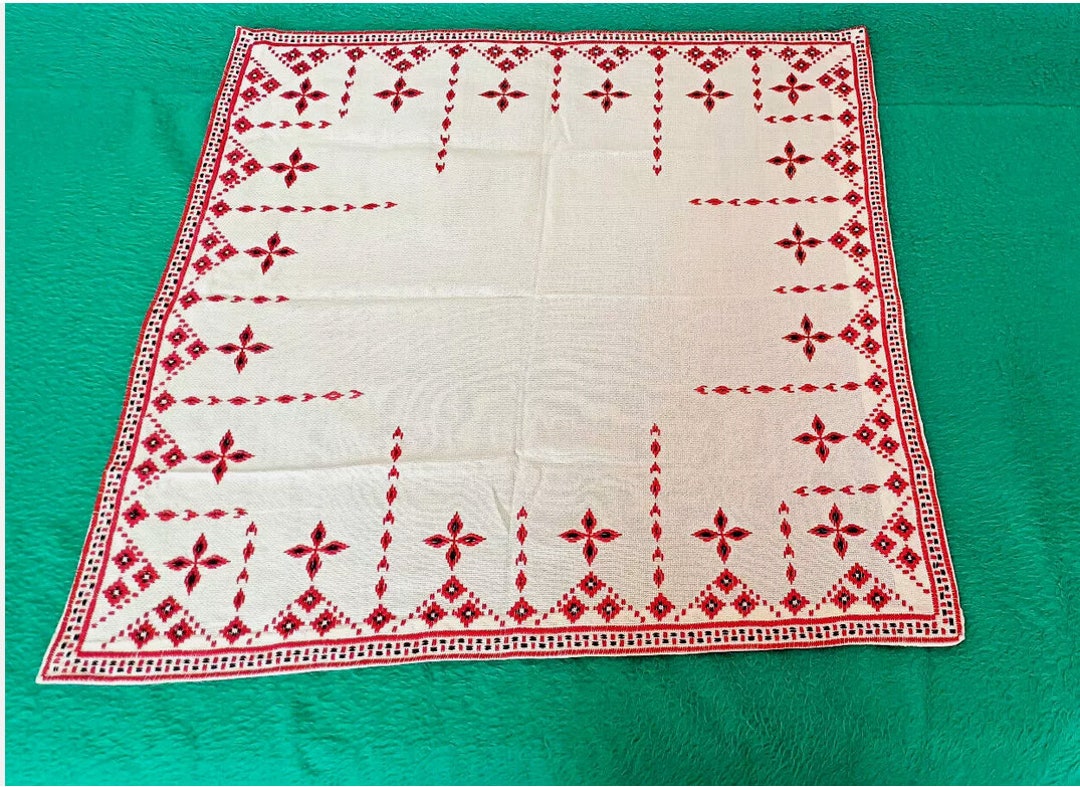 Vintage Square Cross Stitch Table Cloth - Etsy