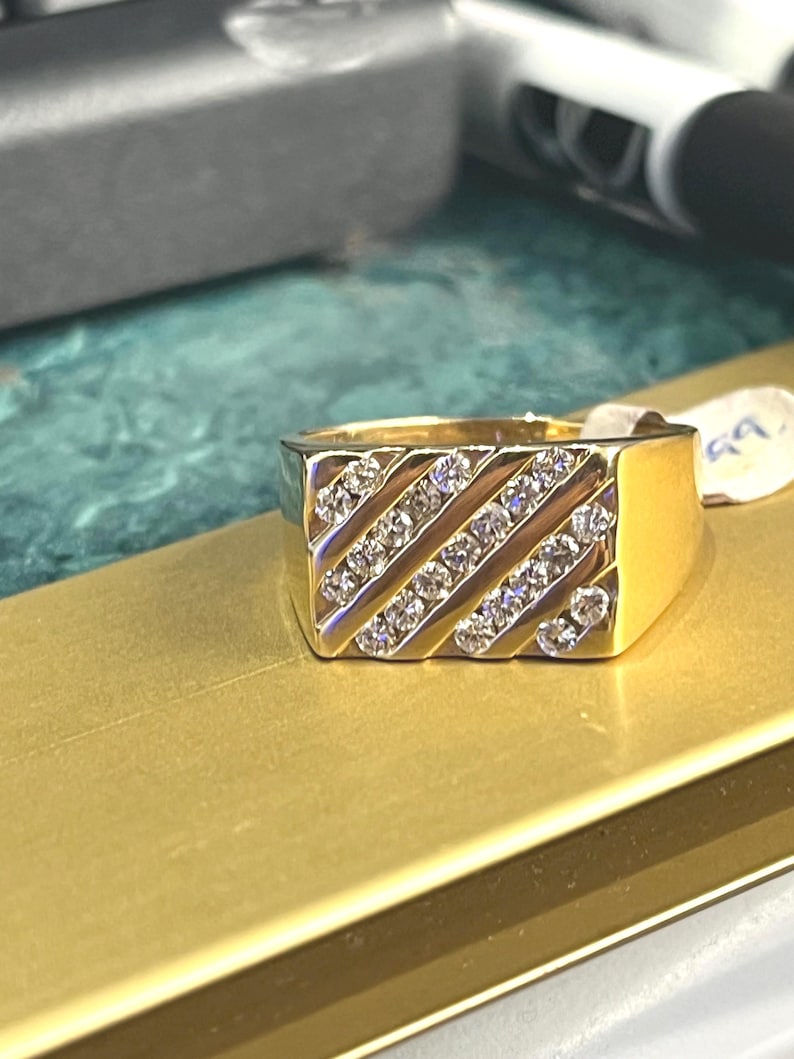 14K Yellow Gold Diamond Square Pinky Ring(rmd14-5) - Etsy