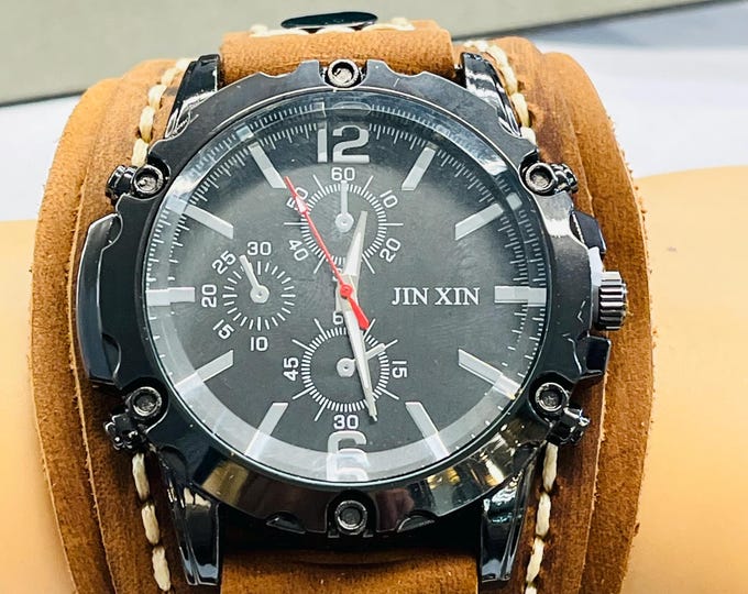 Vintage Jin Xin Men's Leather Chronograph Watch - Etsy