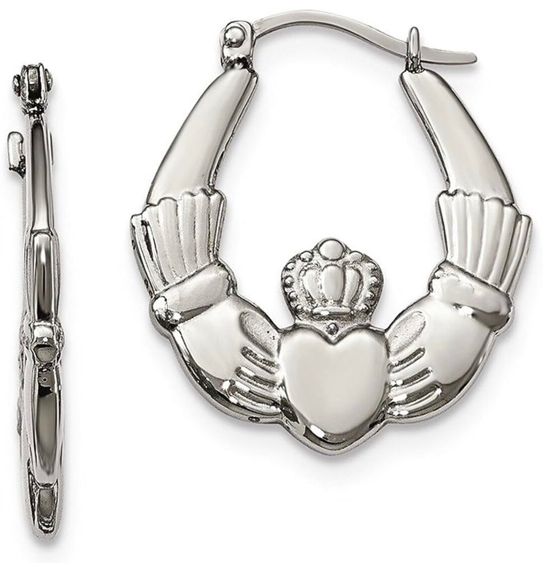 49.99 SPECIAL Sterling Silver Hollow Claddagh Hoop Earrings 22L X 18w ...