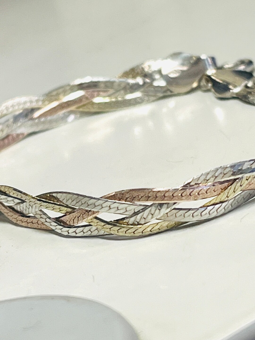 Sterling Silver Tricolor Three Strand Braided Herringbone Bracelet - Etsy