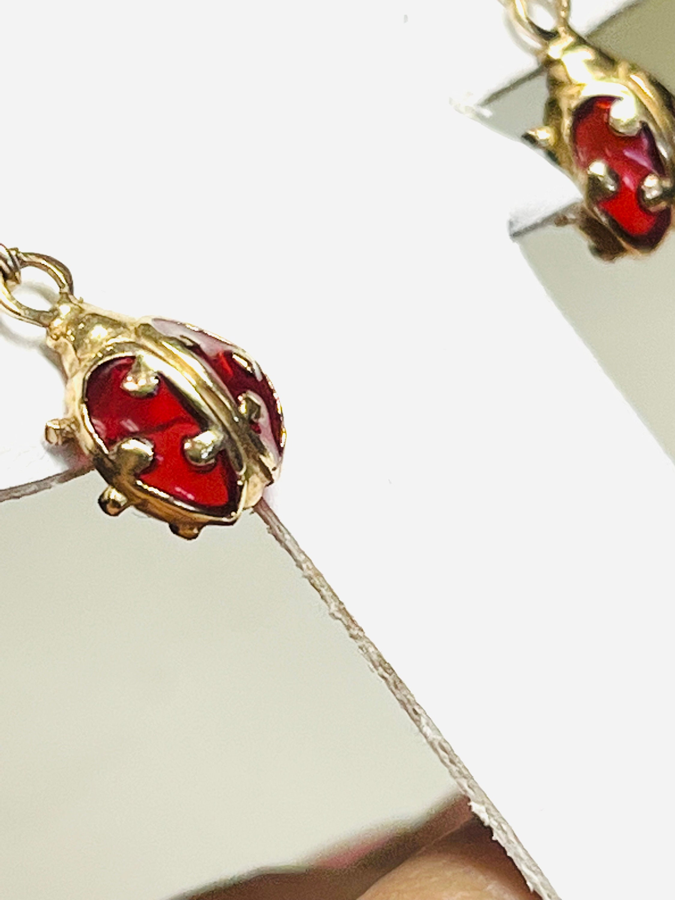 10k Yellow Gold Small Vintage Ladybug Dangle Earrings - Etsy