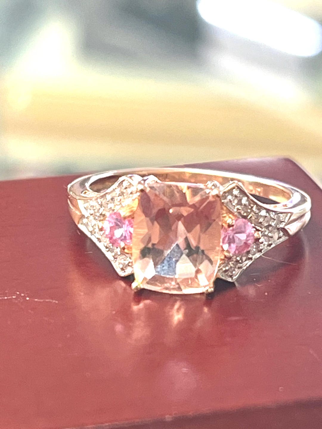 14k Rose Gold Pink Cusion Cut - Etsy