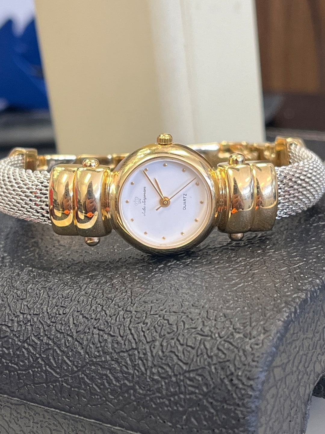 Vintage Jules Jurgensen Gold Tone Bezel and Stainless Mesh Ladies Watch ...