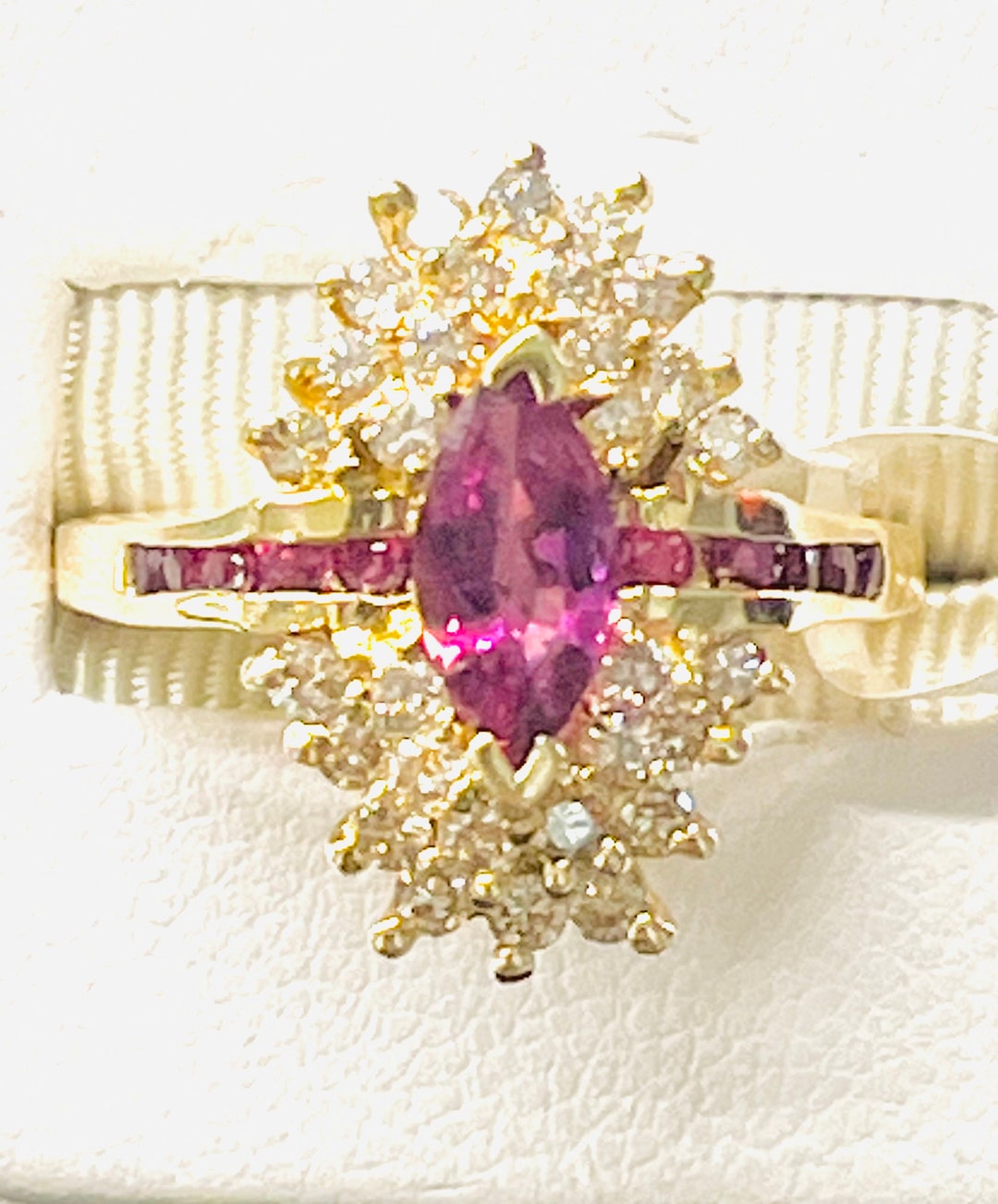 14k Yellow Gold Marquise Ruby Halo Diamond Ring14190 - Etsy