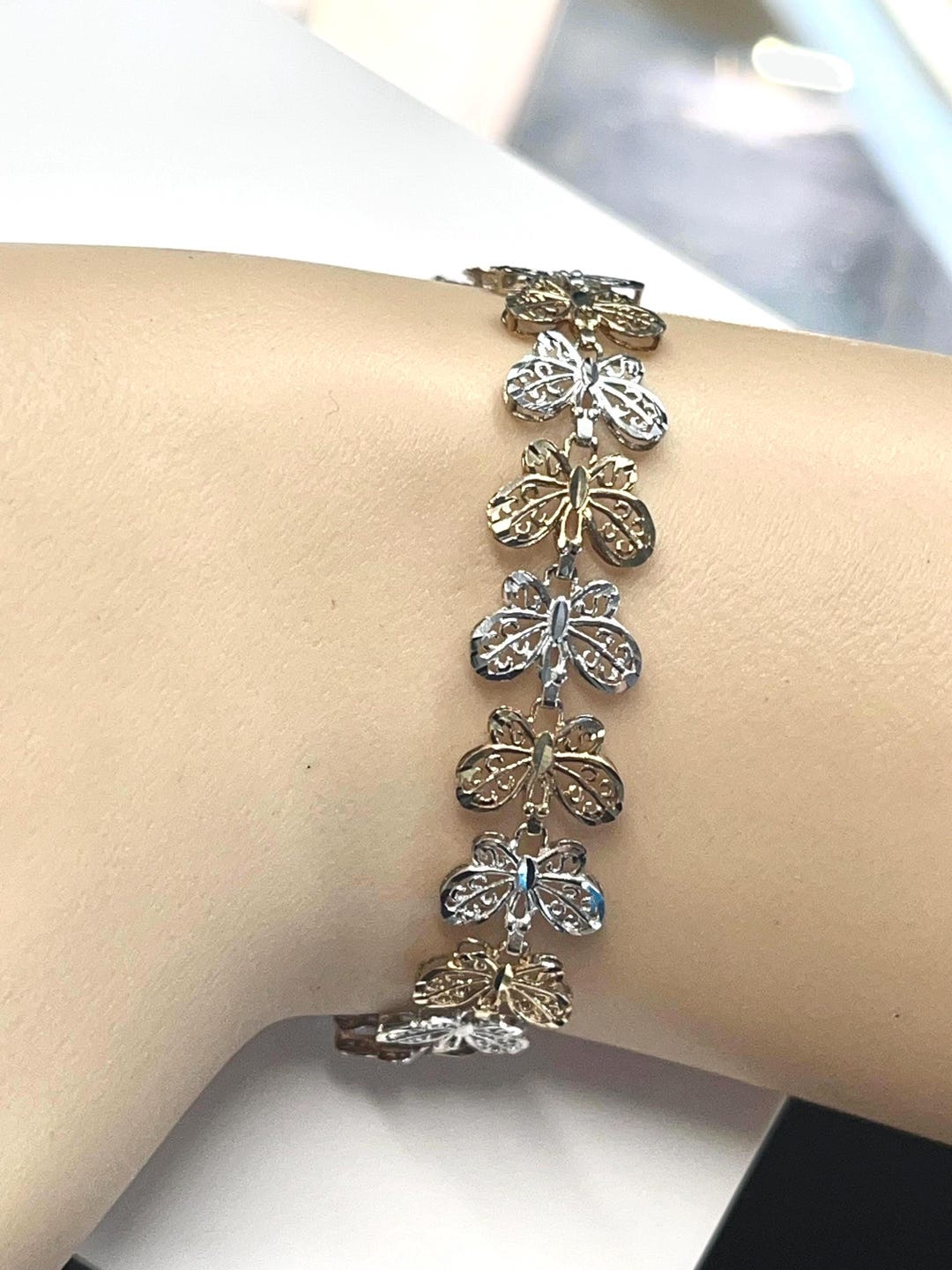 10K Two Tone Butterfly Link Bracelet - Etsy