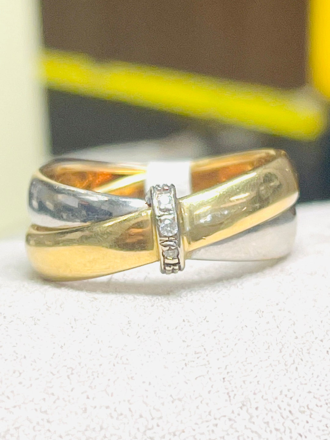 18k Two Tone Center Diamonds Pave Crossover Ring(18003) - Etsy