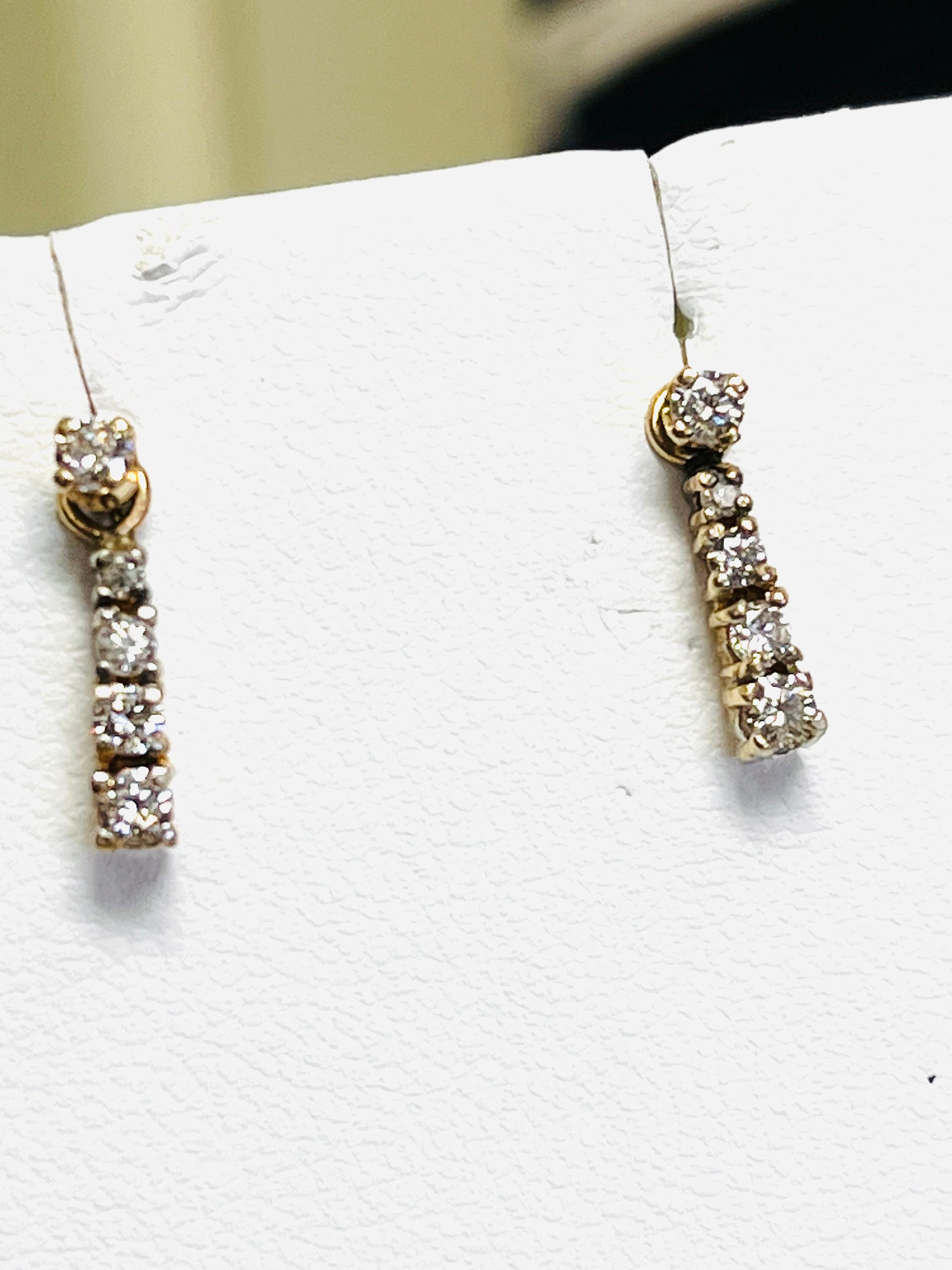 14k Yellow Gold Diamond Earring Jacket Stick Dangle With Diamond Stud ...