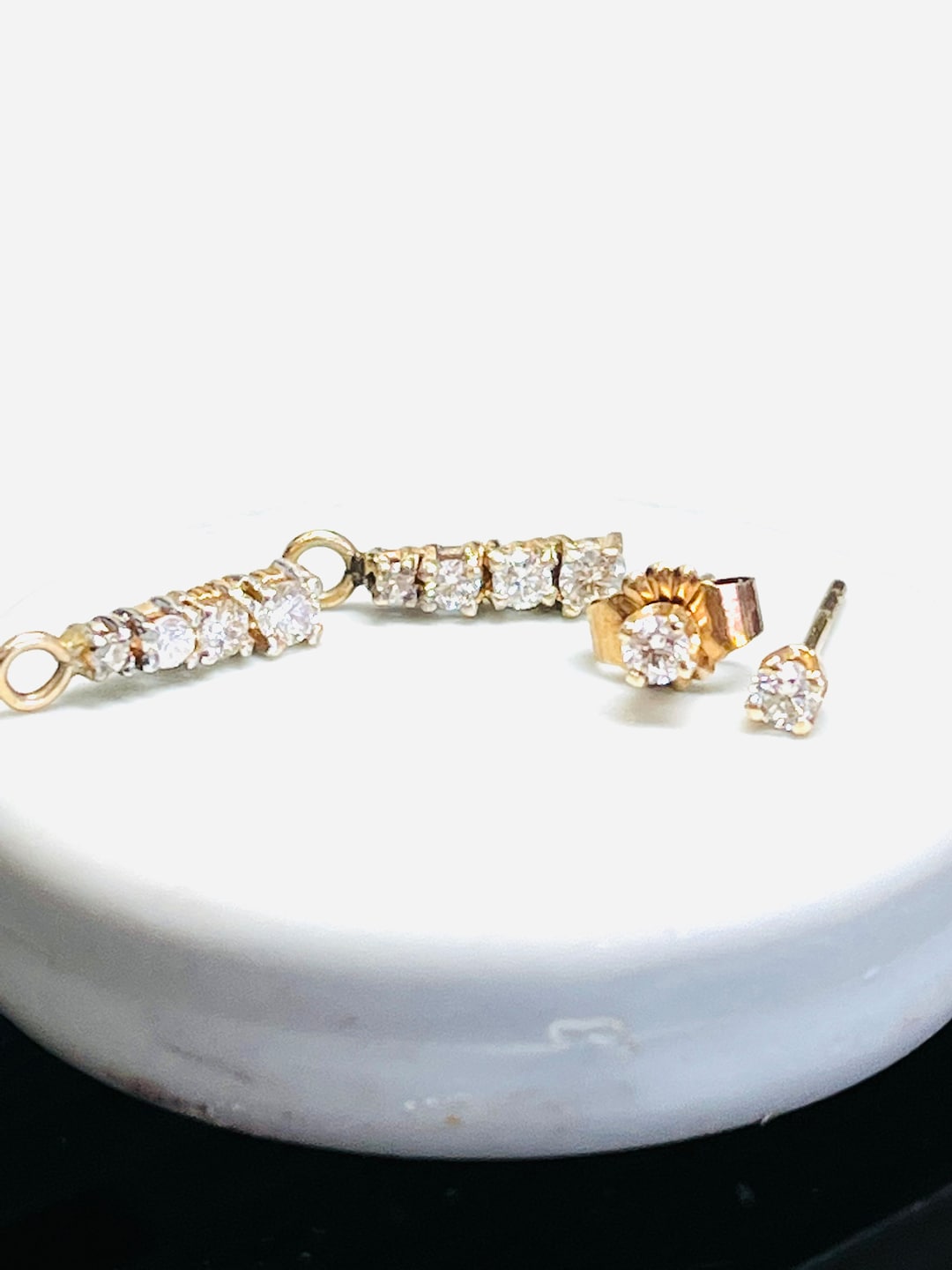 14k Yellow Gold Diamond Earring Jacket Stick Dangle With Diamond Stud ...