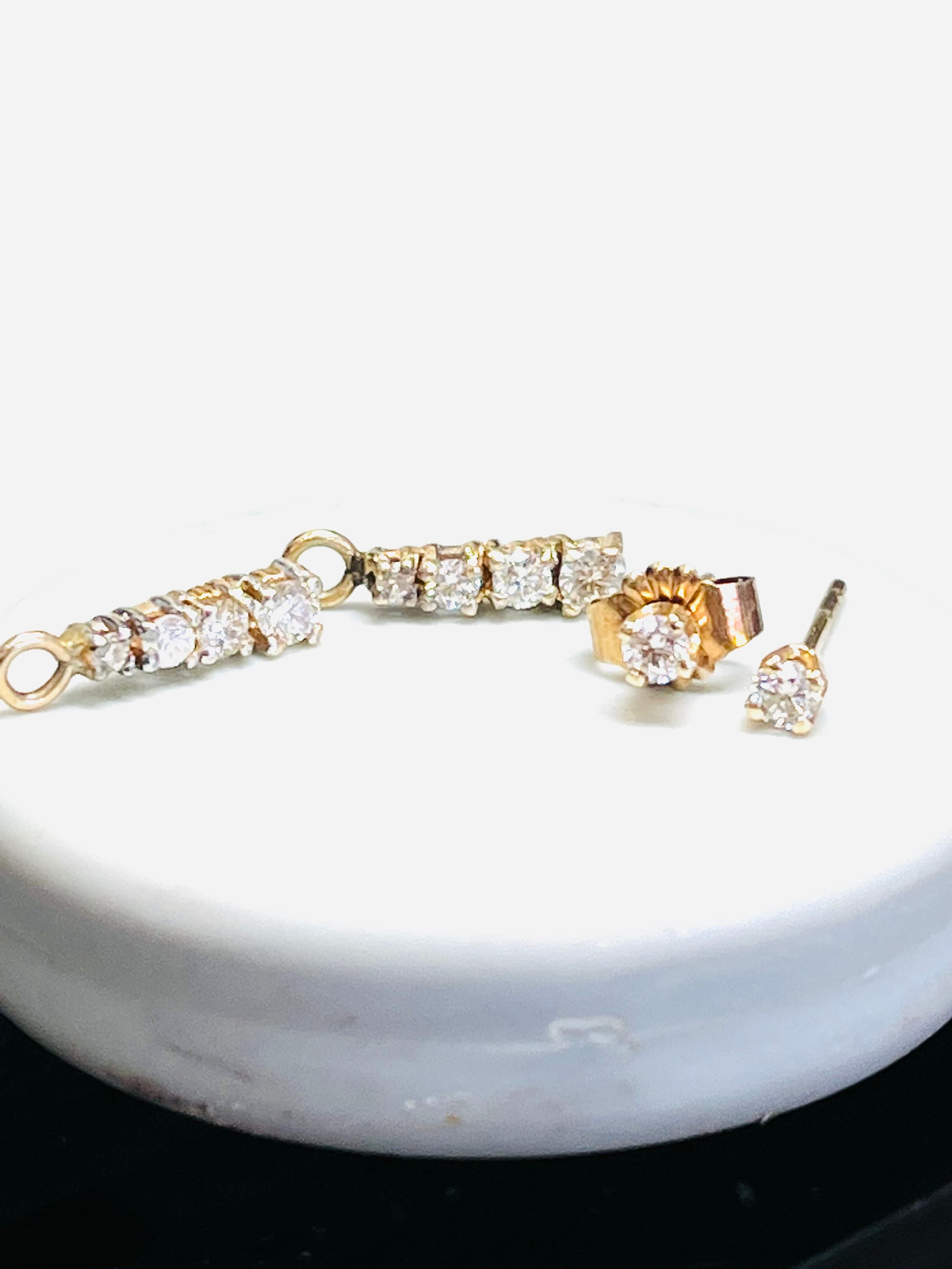 14k Yellow Gold Diamond Earring Jacket Stick Dangle With Diamond Stud ...