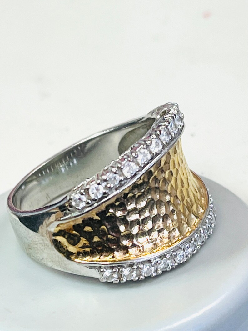 Sterling Silver ESPO Gold Tone Hammered Wide CZ Signet Ring - Etsy