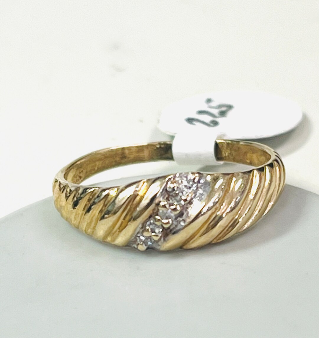 14k Yellow Gold Diamond Croissant Ring Twisted Dome Ring - Etsy