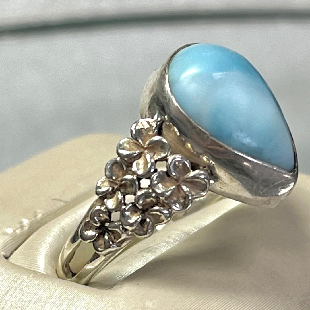 Sterling Silver Pear Shaped Larimar Cabuchon Gemstone Ring - Etsy