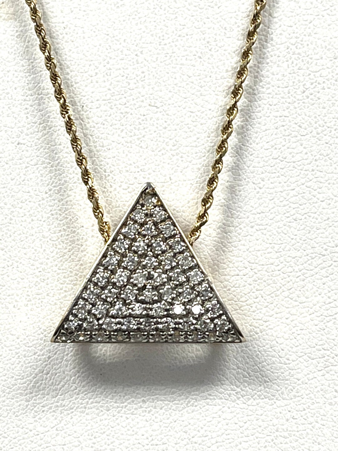 14k Yellow Gold Diamond Triangle Pendant With Necklace - Etsy