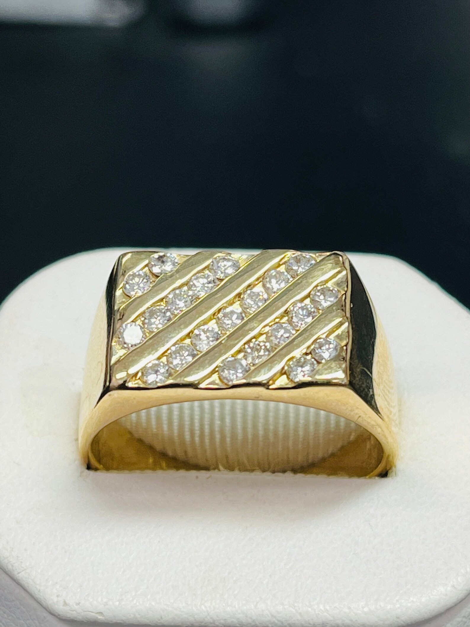 14K Yellow Gold Diamond Square Pinky Ring(rmd14-5) - Etsy