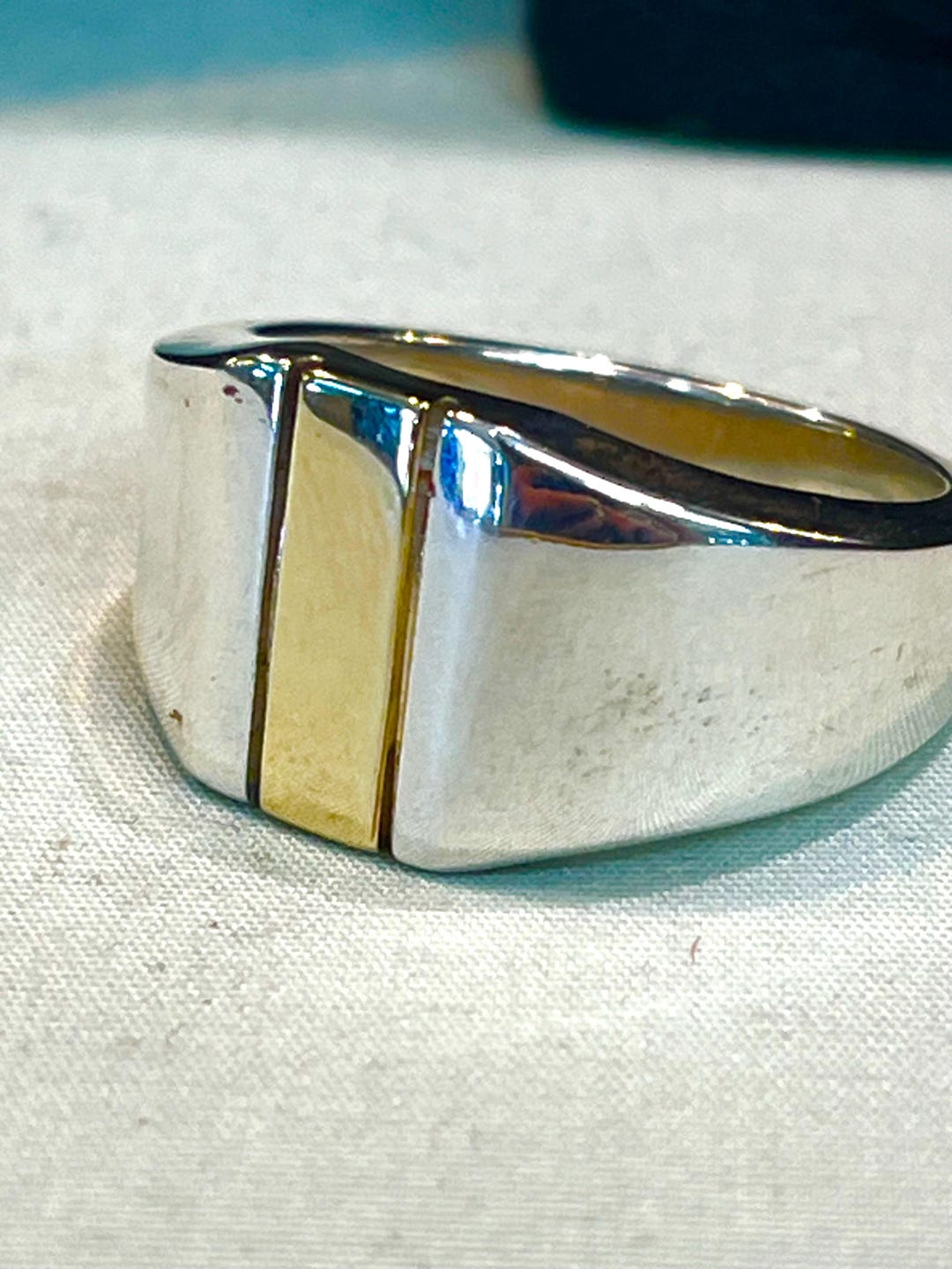 Men's CTO Sterling Silver & Yellow Gold Wide Signet Ring - Etsy