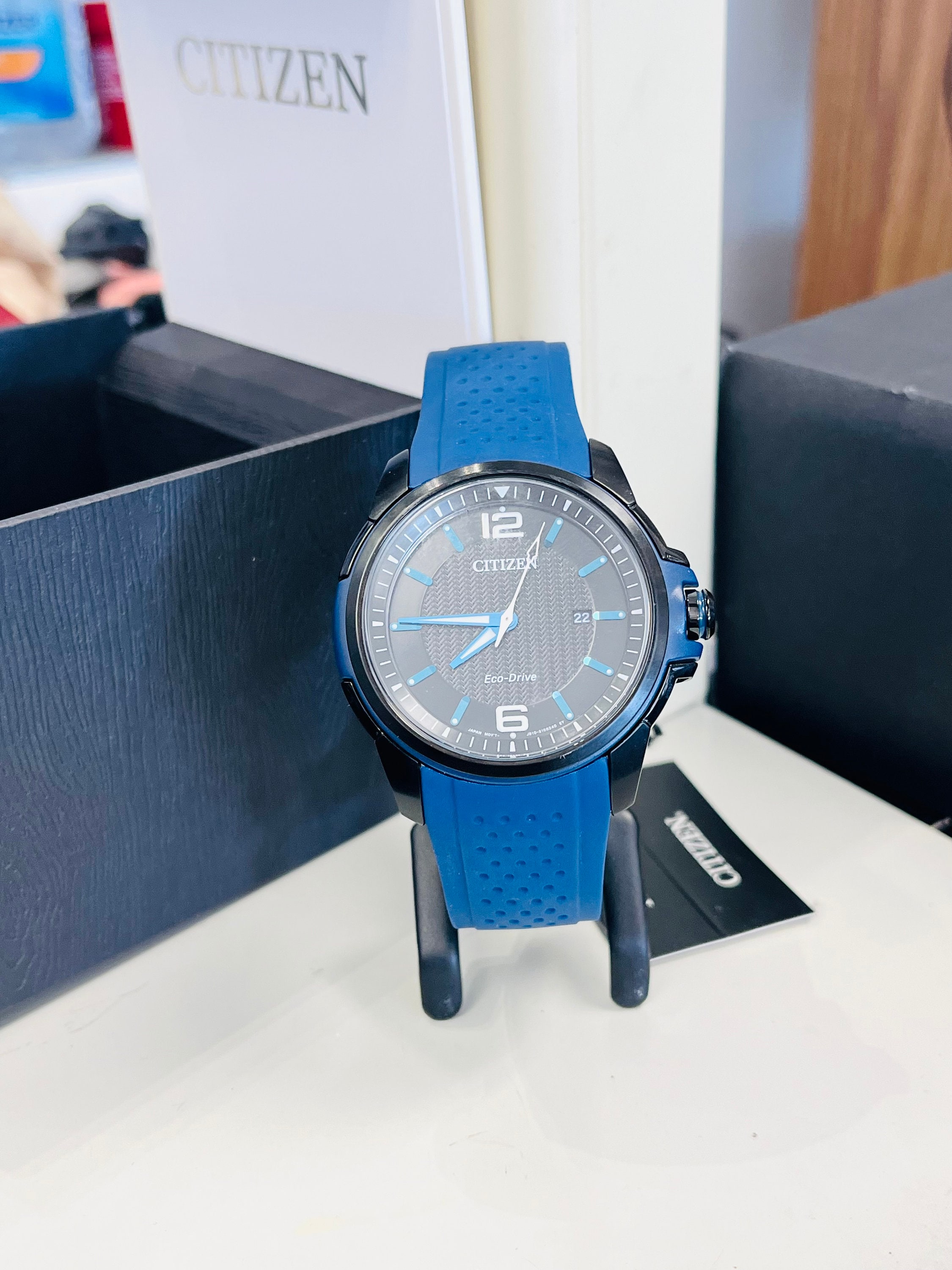 Men's Citizen Aw1655-01e Eco Drive Black Dial Blue Poly Strap Watch 40mm - Etsy