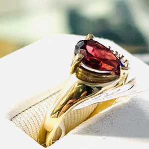 14k Yellow Gold Teardrop Garnet and Diamond Promise Anniversary ...
