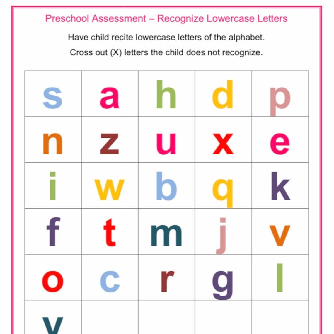 Preschool Assessment Form & Activities Kit - Printable Activity ...