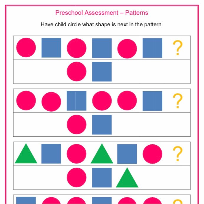 Preschool Assessment Forms, Printable Assessment Worksheets, Pre-school ...