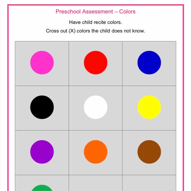 Preschool Assessment Form & Activities Kit - Printable Activity ...