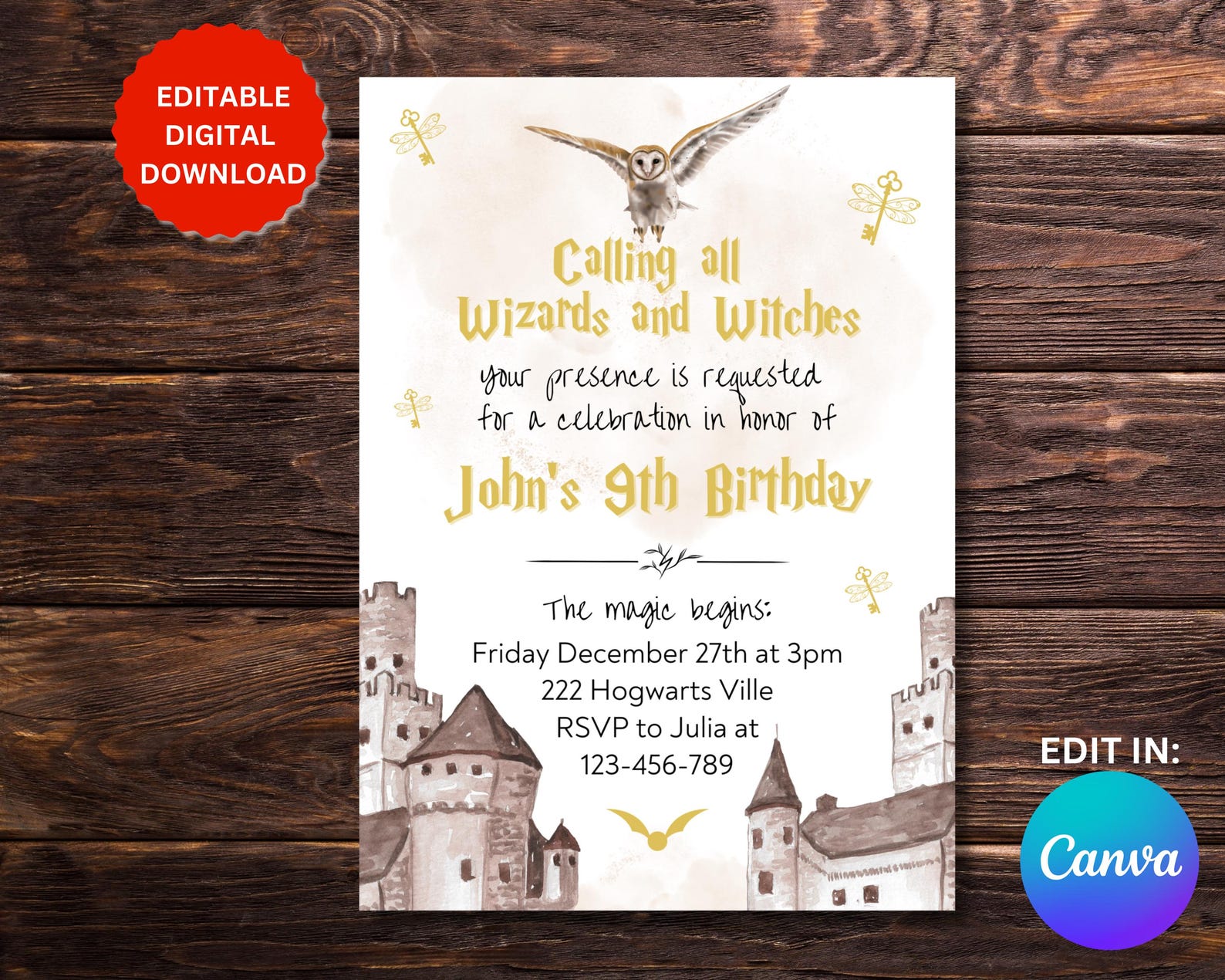 Harry Potter Birthday Invitation, Harry Potter Invite, Hogwarts Party ...