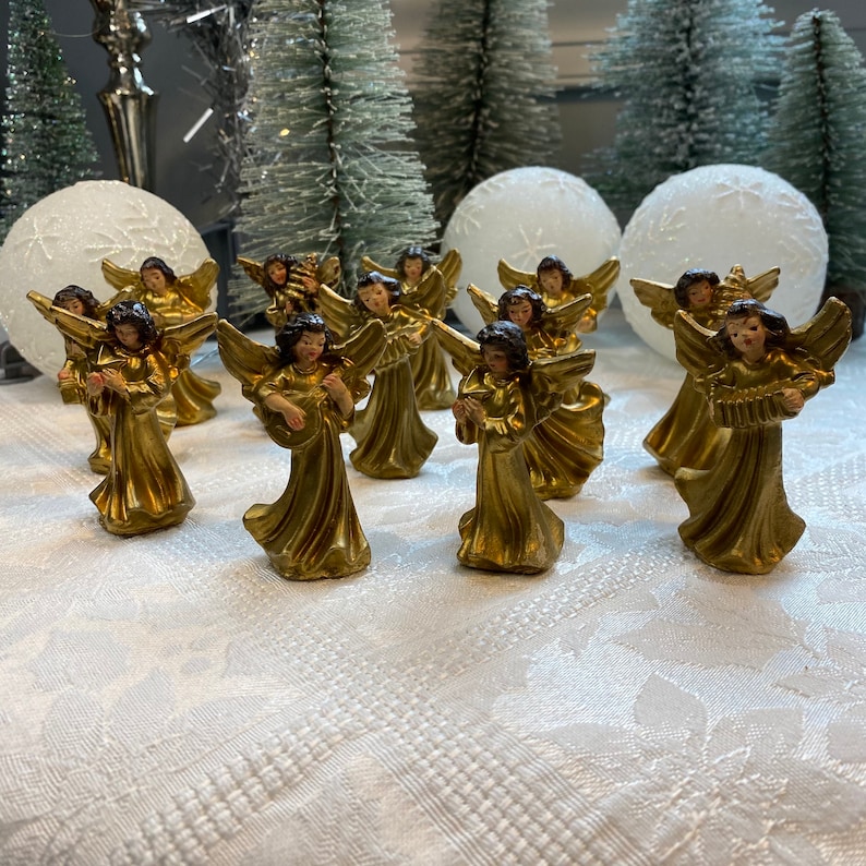 Vintage Set of 12 Gold Angels Choir Angles Musical Angels Made in Italy ...