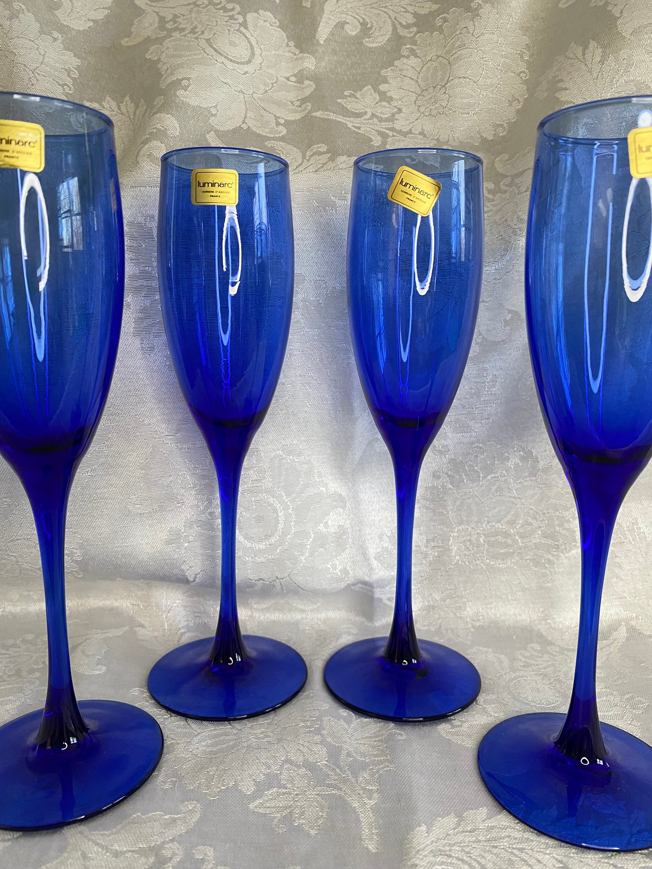 Signature Luminarc Cobalt Blue Champagne Flutes Set of 4 New in ...