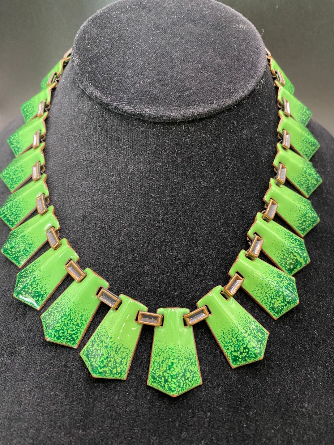 Mid Century Renoir - Matisse Green Enamel and Copper Collar Necklace - Etsy