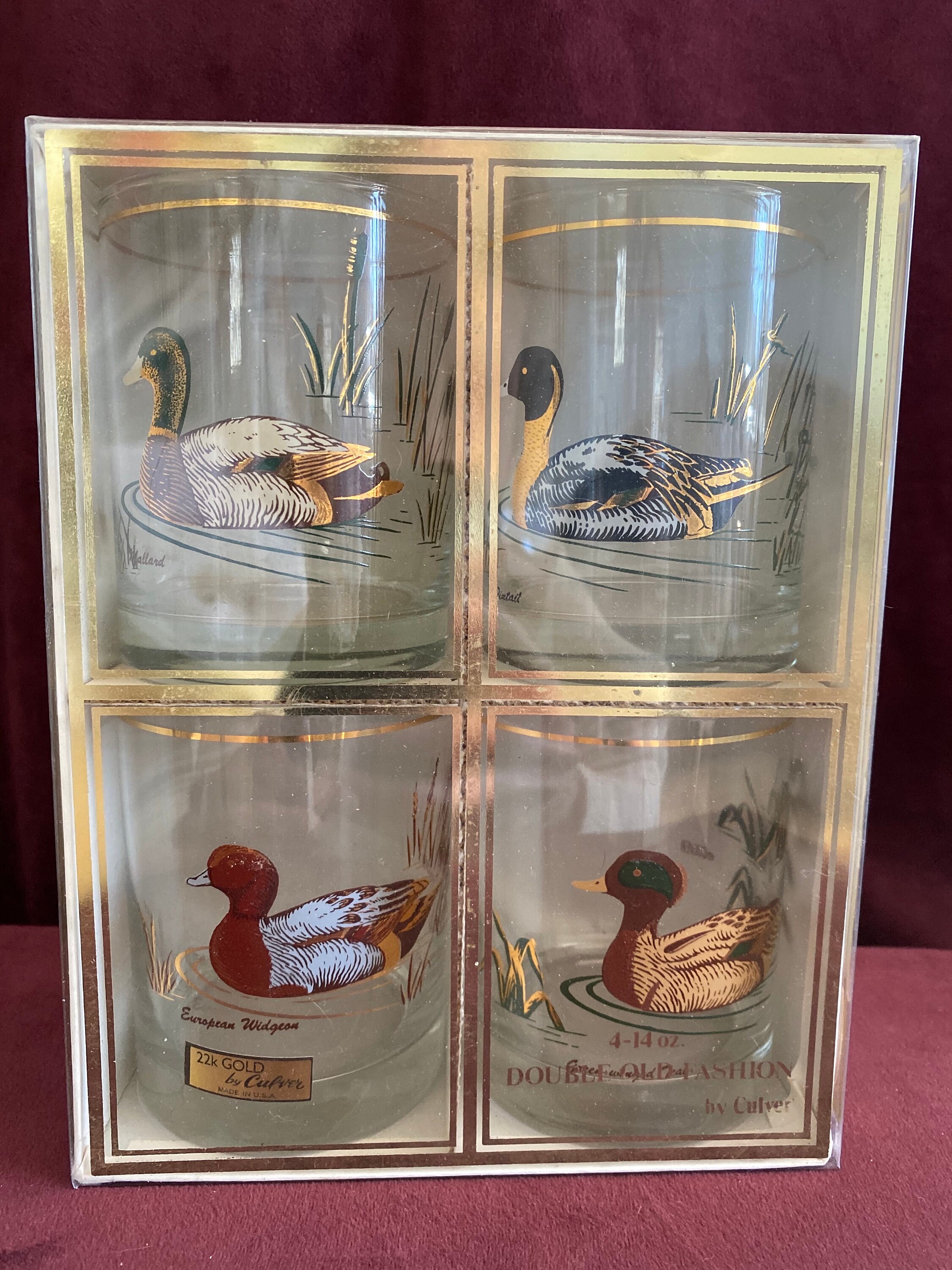 New Vintage MCM Set of 4 Double Old Fashion Glasses by Culver 22 Kt ...