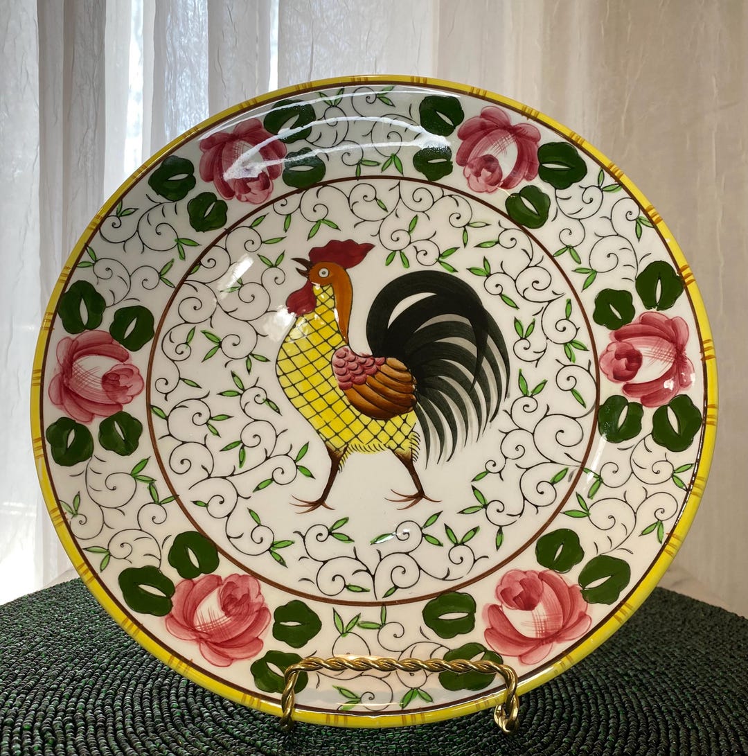 Early Provincial Roosters and Roses Dinner Plate - Etsy