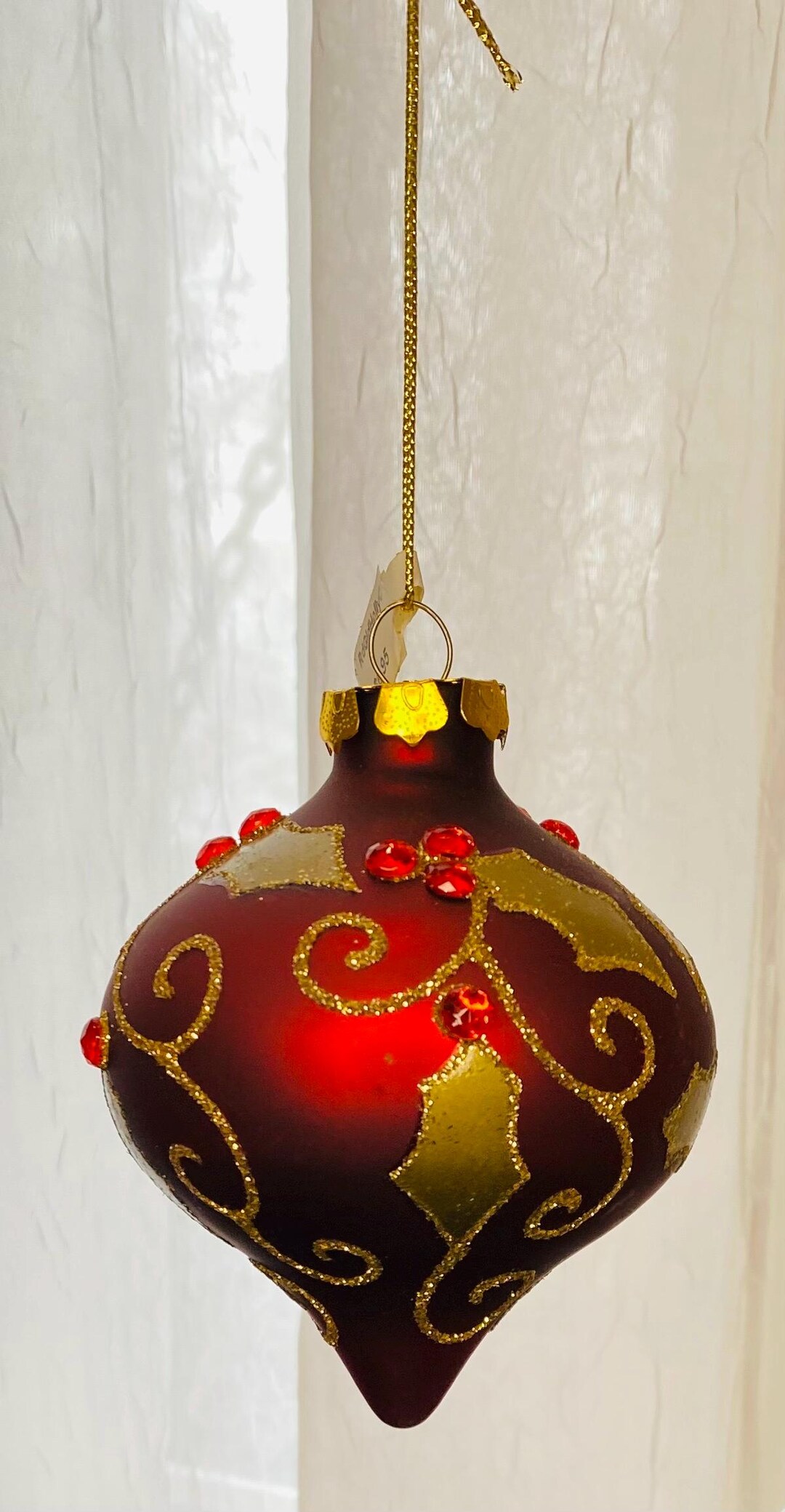 1990s Vintage Red Glass Gold Glitter Christmas Ball Ornament - Etsy