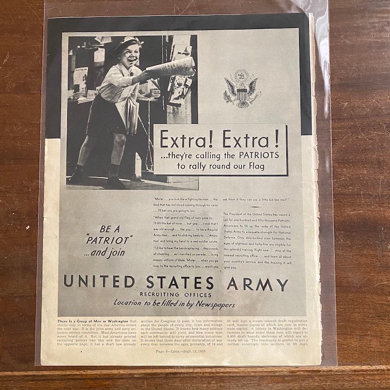 Original 1939 United States Army Recruiting Advertisement - Etsy