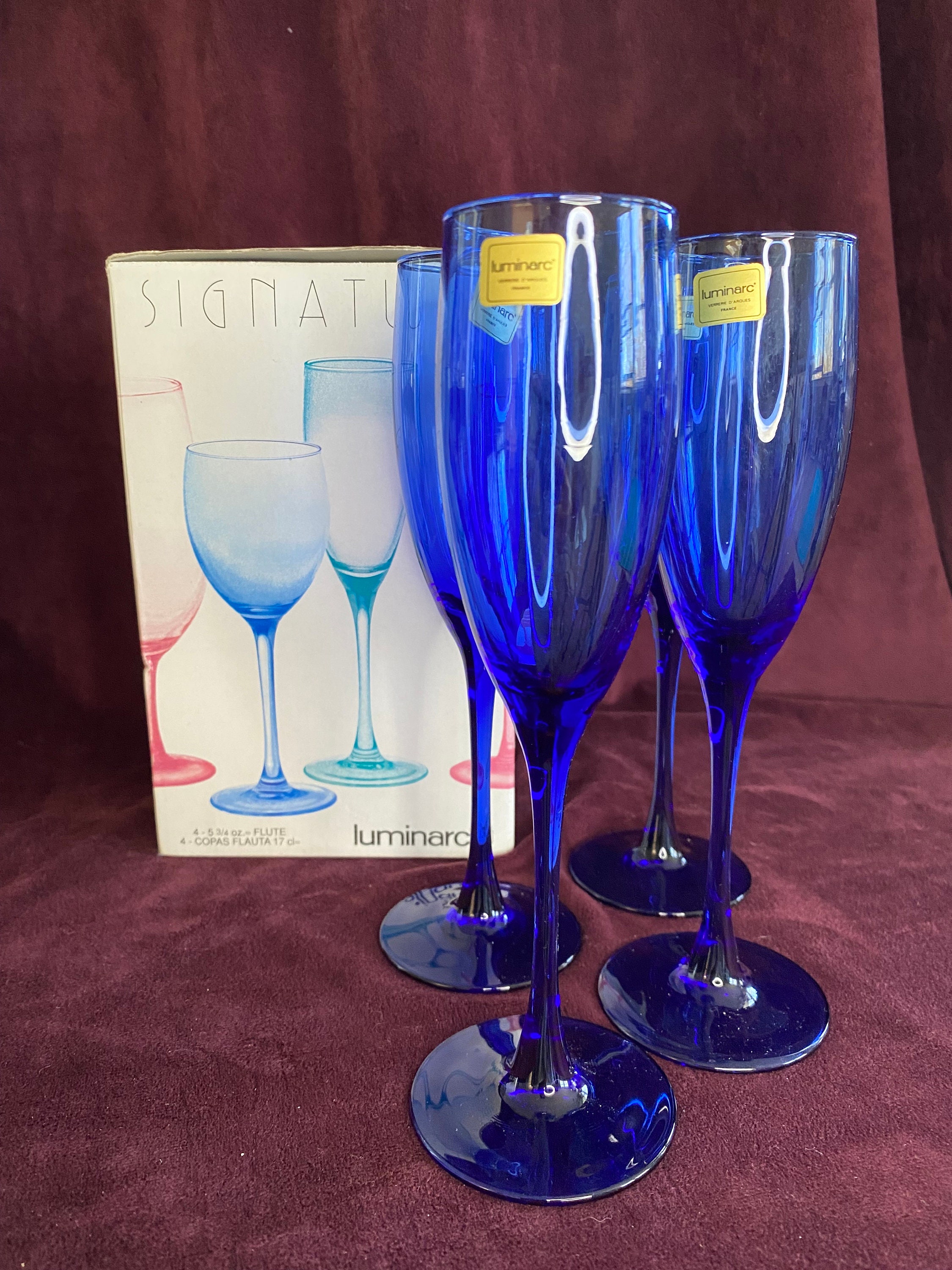Signature Luminarc Cobalt Blue Champagne Flutes Set of 4 New in ...