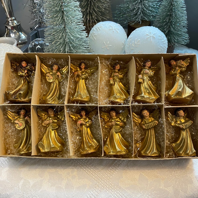Vintage Set of 12 Gold Angels Choir Angles Musical Angels Made in Italy ...