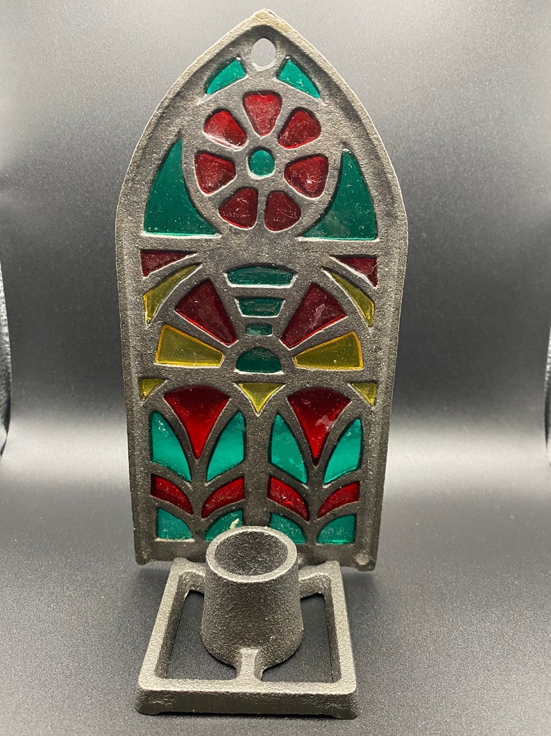 Vintage Stained Glass Candle Holder Candlestick Holder - Etsy