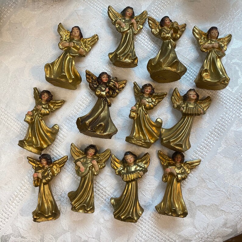 Vintage Set of 12 Gold Angels Choir Angles Musical Angels Made in Italy ...