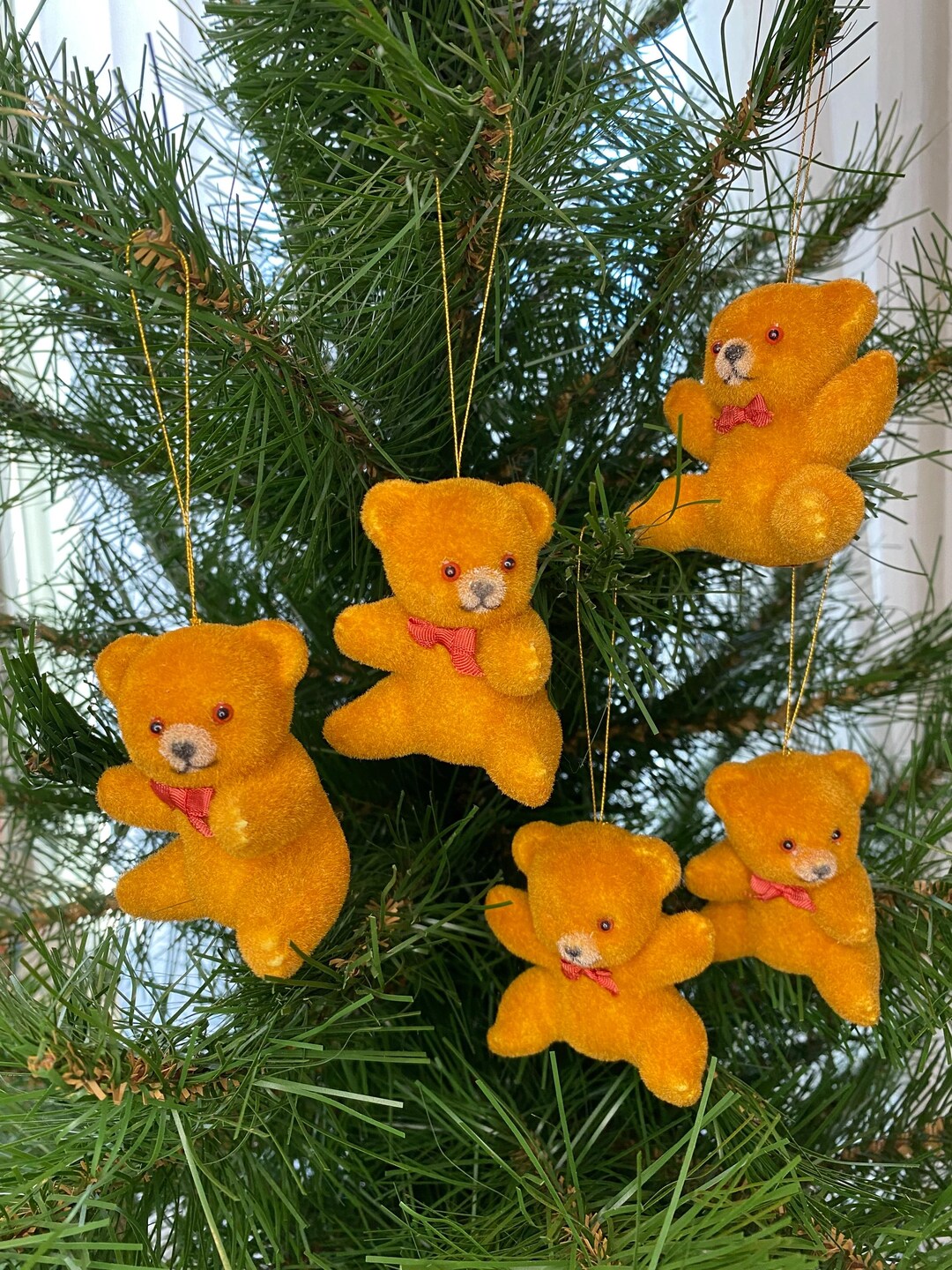 1950s Vintage Set of 5 Flocked Teddy Bear Ornaments Made in Japan - Etsy