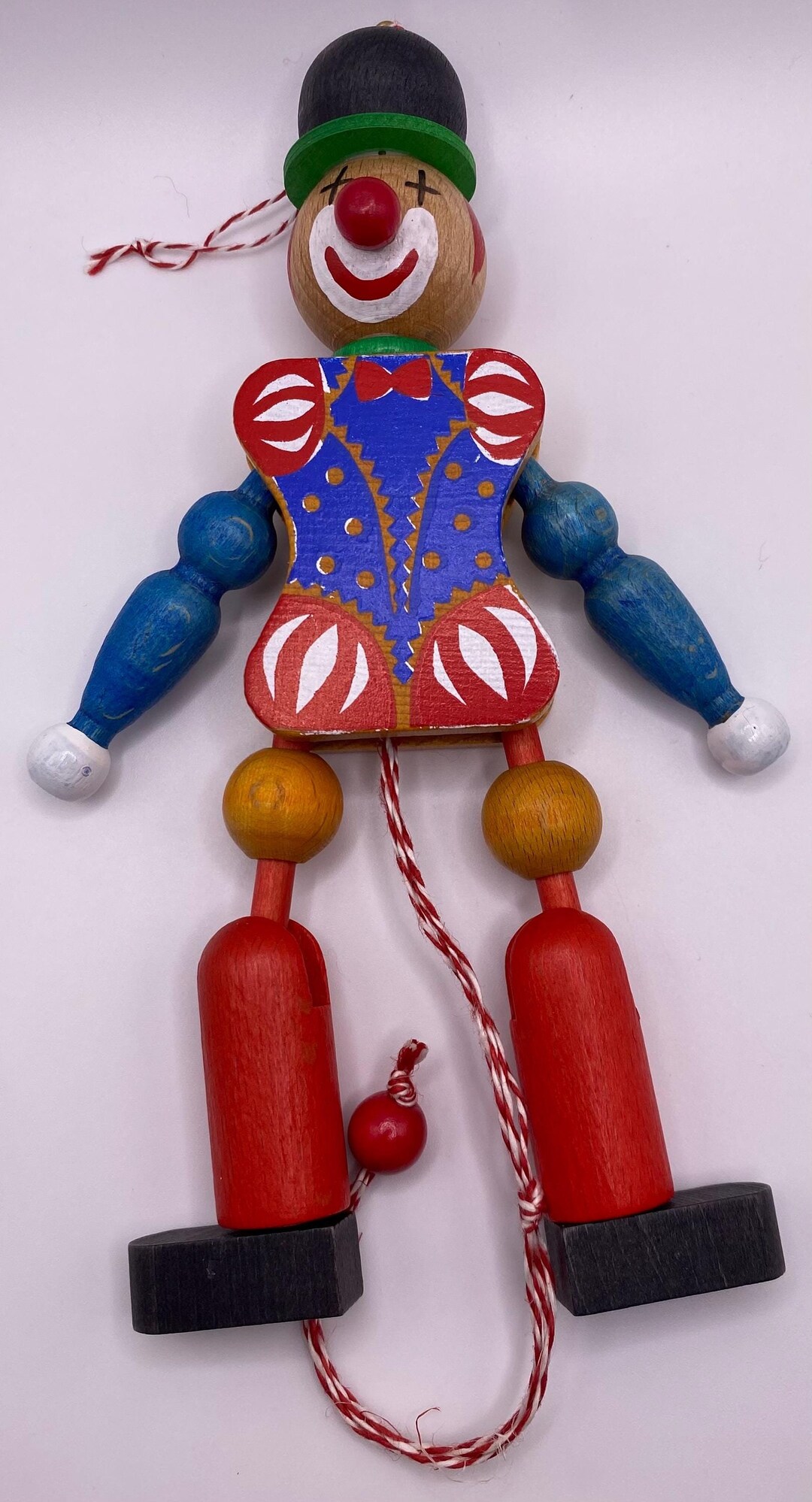 Vintage 50's Hand Painted Wood Pull String Jumping Clown Toy - Etsy