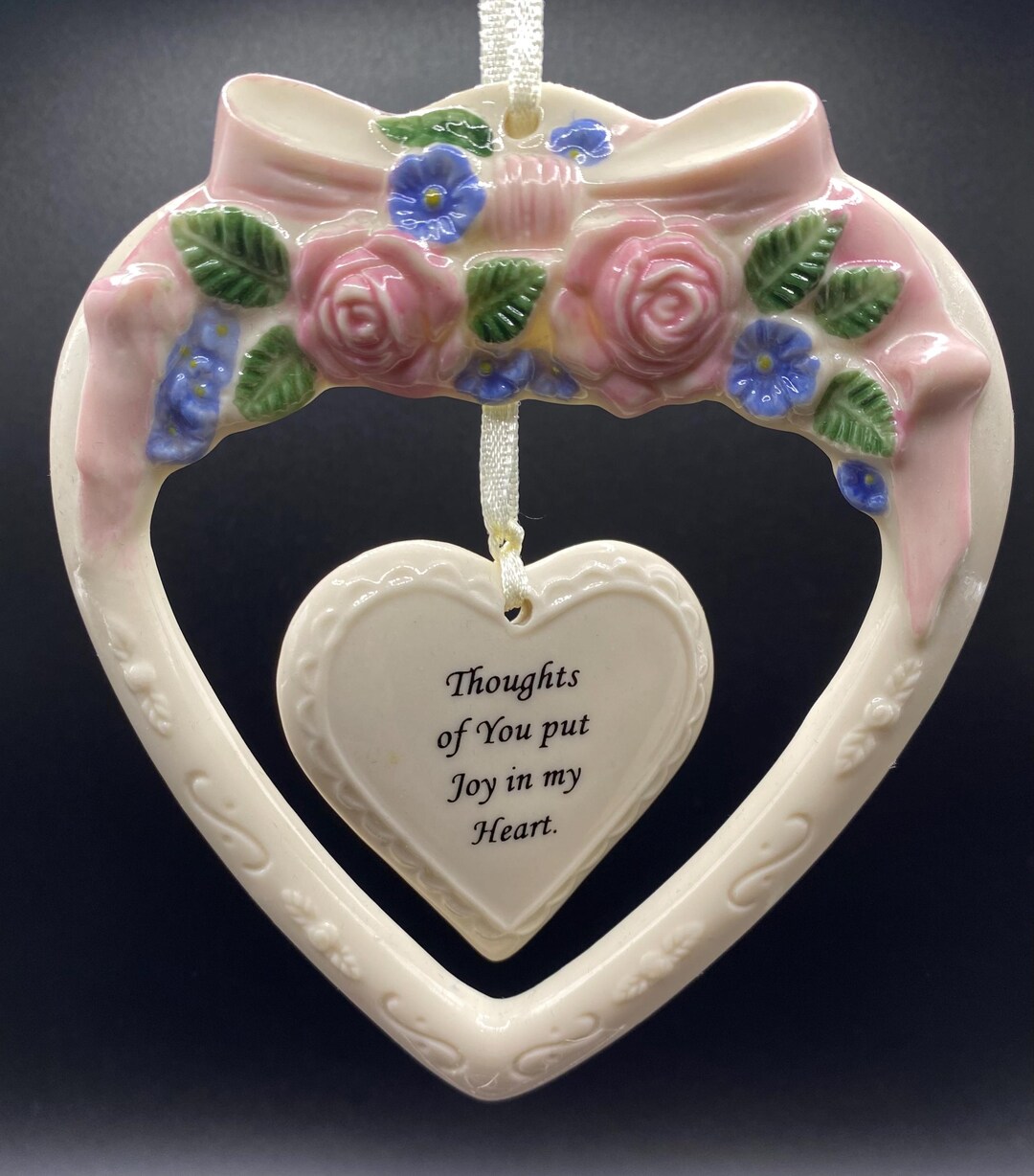 Vintage Heart and Roses Ceramic Heart Ornament - Etsy