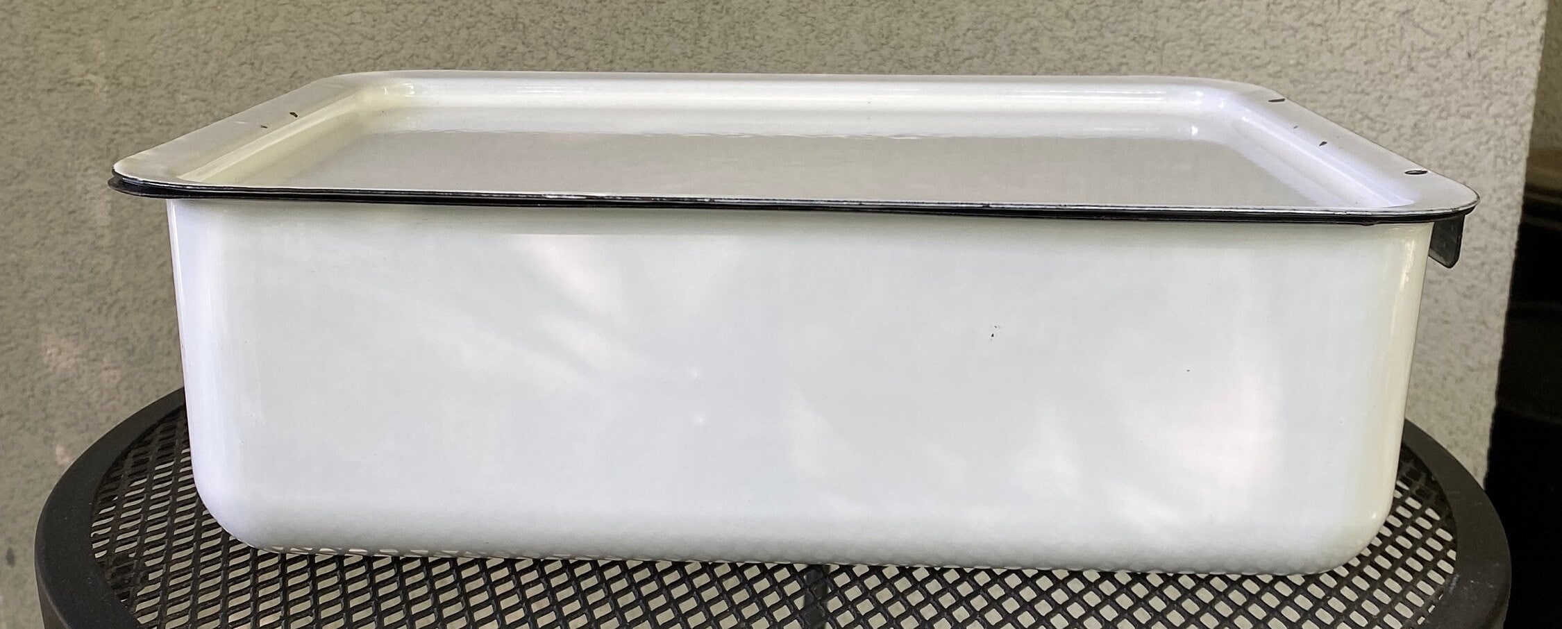 Circa 1940's White and Black Enamelware Large Lidded Rectangular ...