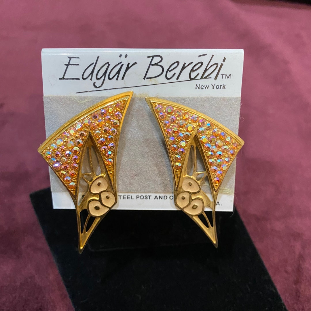 Edgar Berebi New York Vintage Crystals and Gold Surgical Steel Post and ...