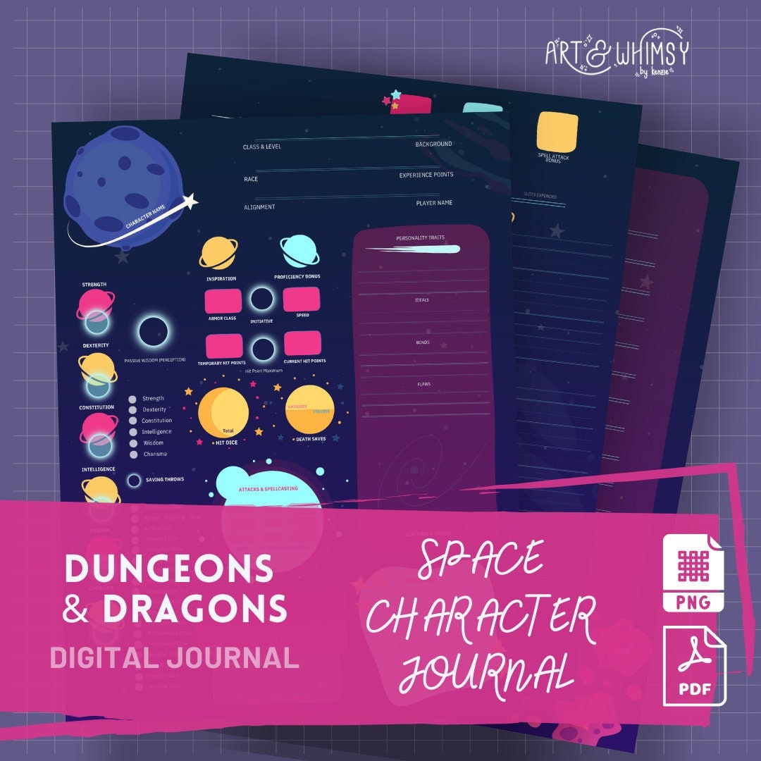 Space Dnd 5e Character Journal: Character Sheet PDF Printable Dnd/ttrpg ...