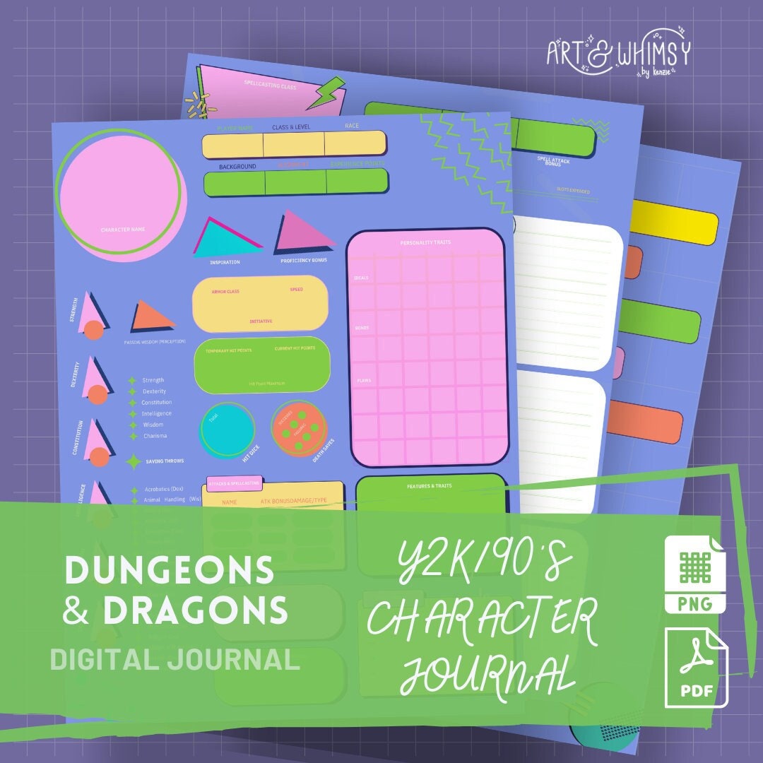 Y2k Dnd 5e Character Journal: 90s Character Sheets PDF for Dnd 5th ...