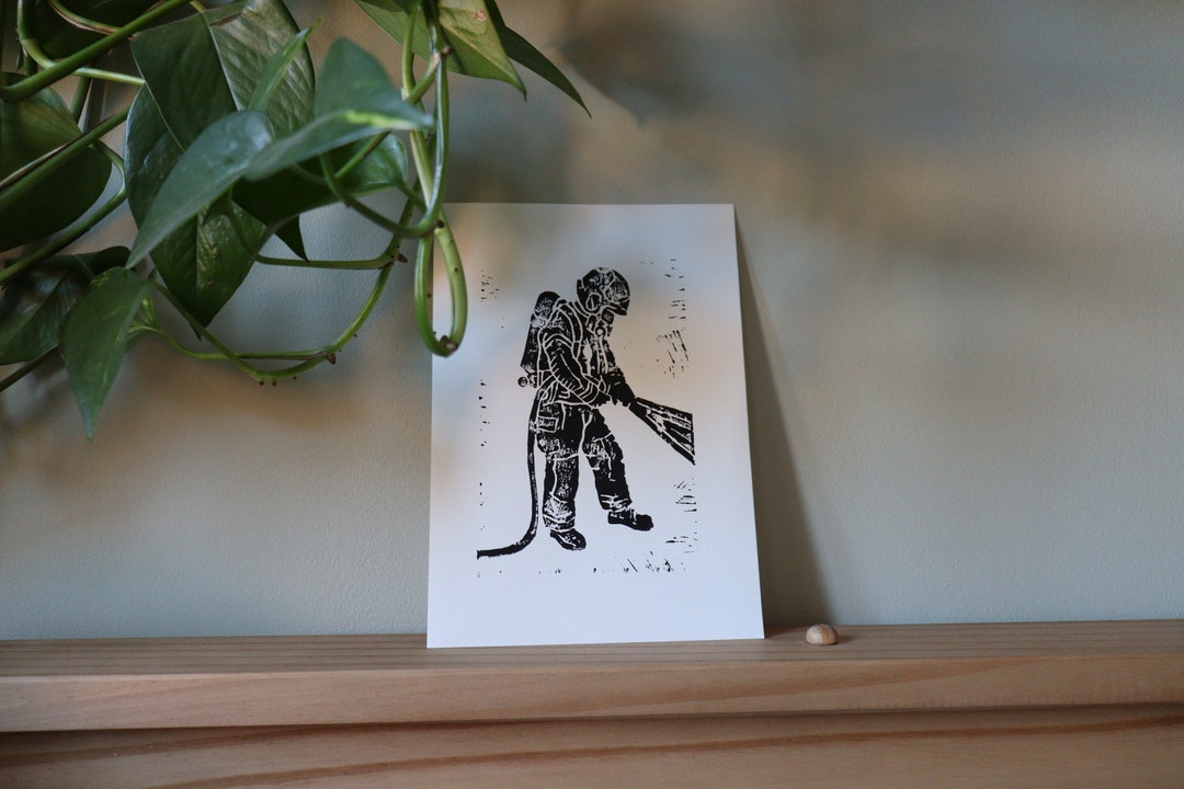 Fire-fighter 'hose-reel Pressure Test' Hand Made Lino Print - Etsy