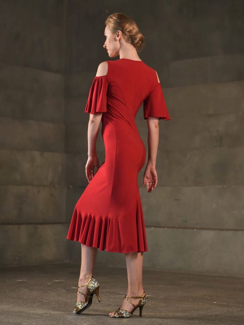 Red Tango Dress: Cold Shoulder Ruffle Mermaid Dance Dress - Etsy