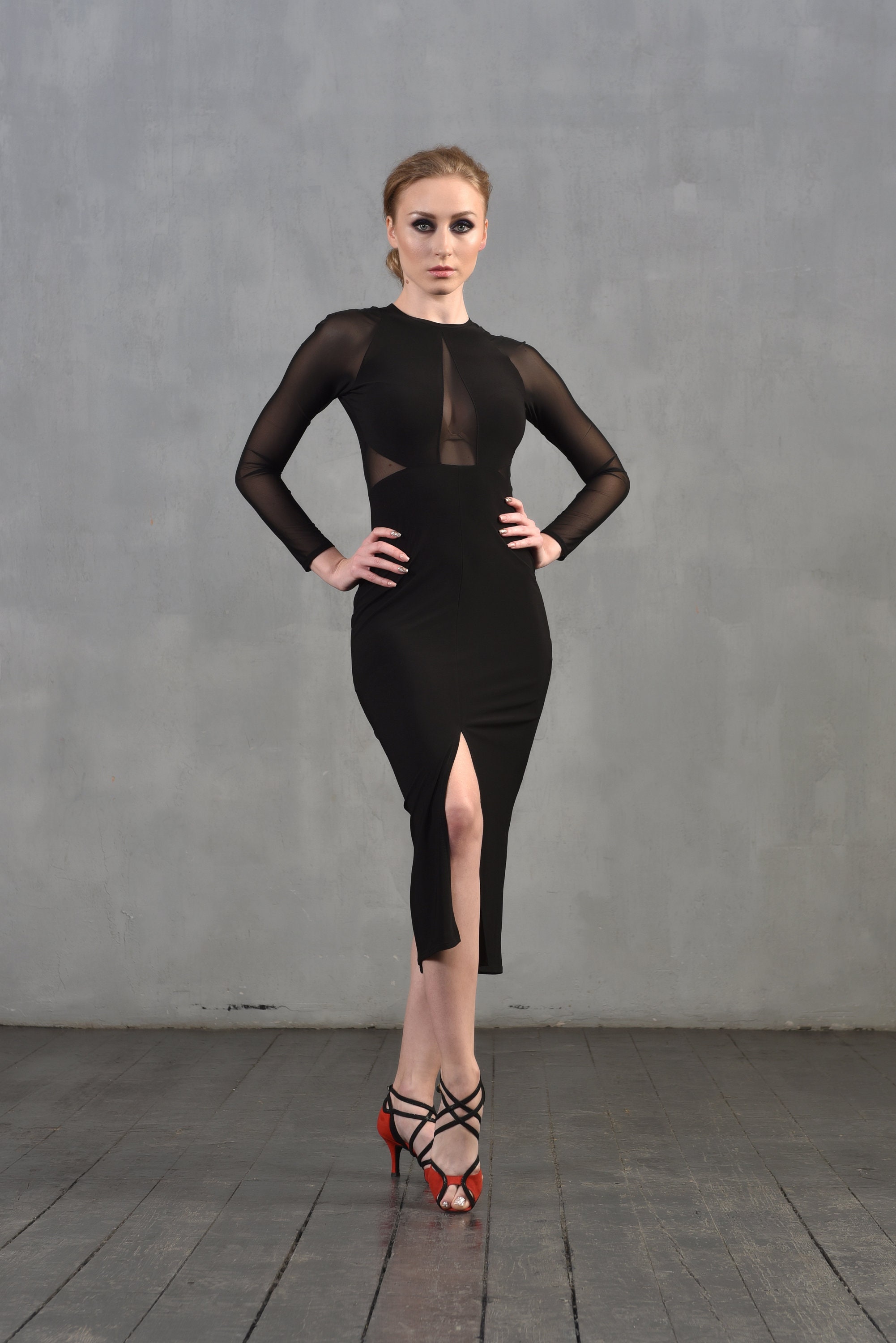 Tango Dress Andrea SM 8017 037 With Sheer Mesh Panels and 2 Slits - Etsy